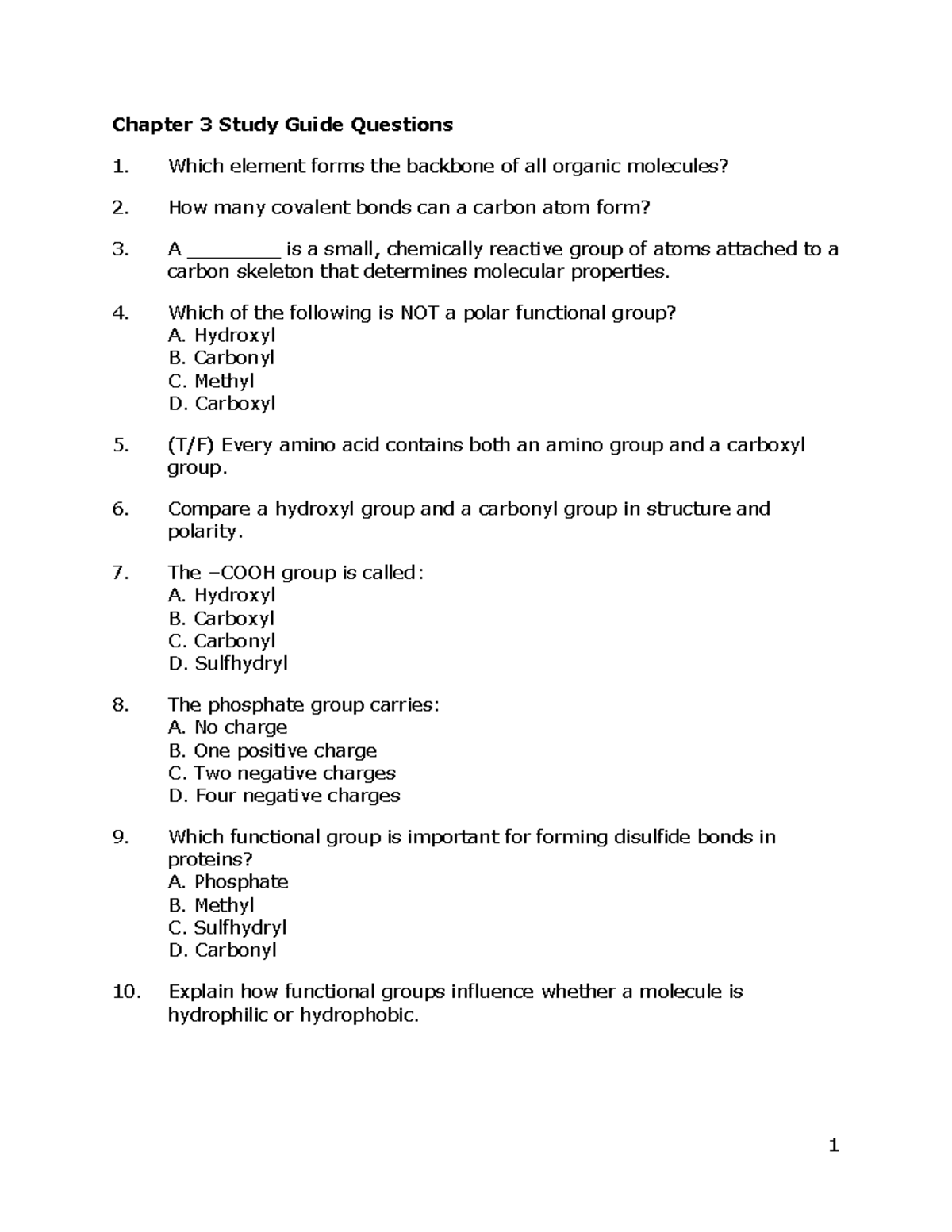 Chapter 3 Study Guide: Key Concepts in Biochemistry - Studocu