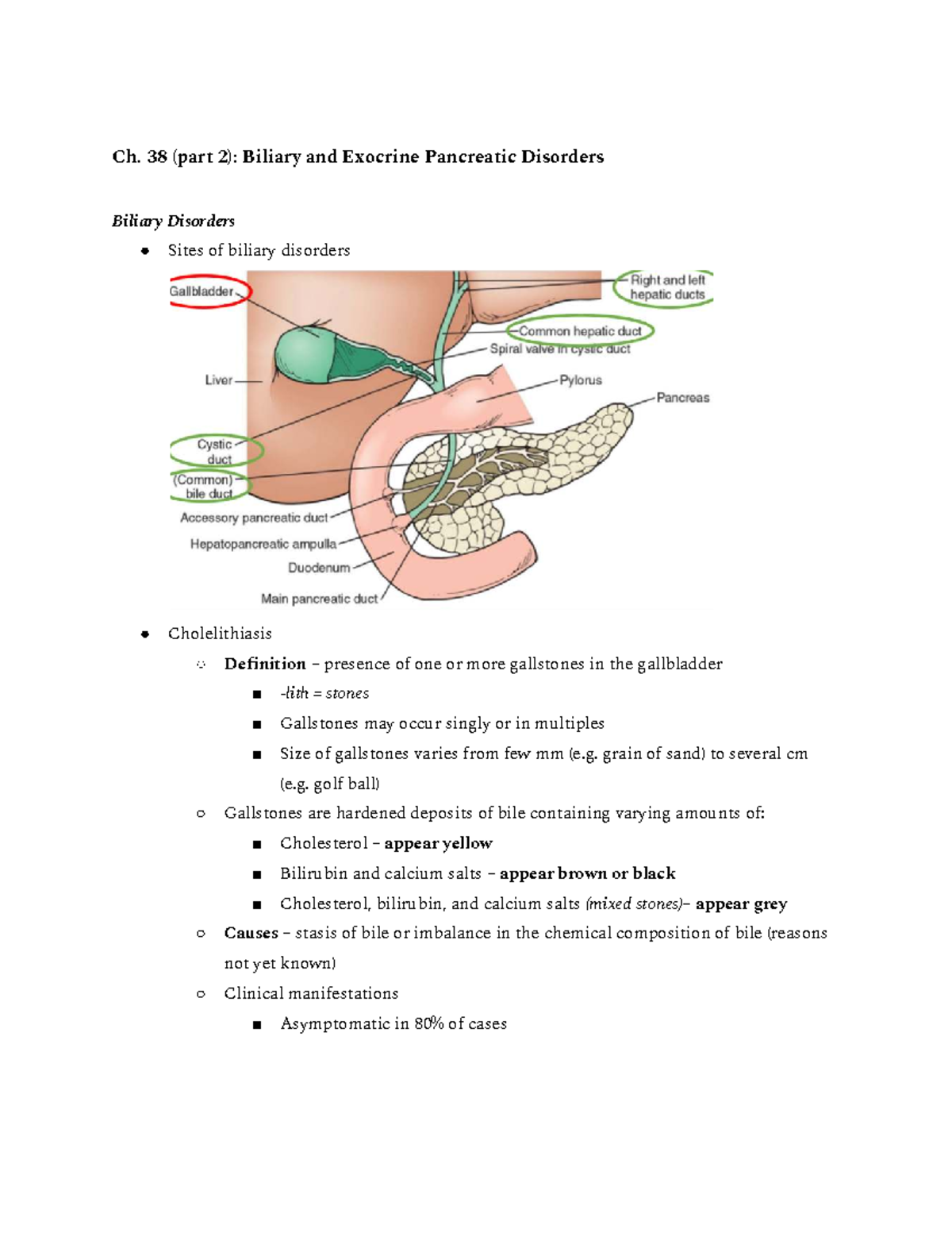 Ch. 38 (part 2): Biliary and Exocrine Pancreatic Disorders - Studocu