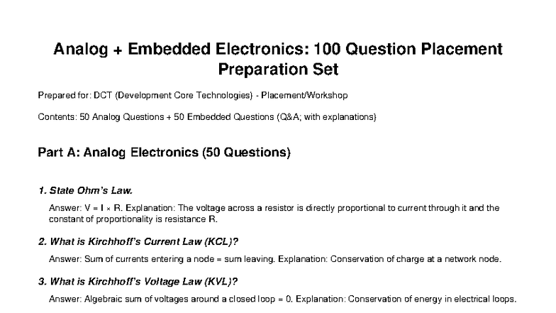 Analog Embedded Electronics: 100 QA Placement Prep for DCT - Studocu