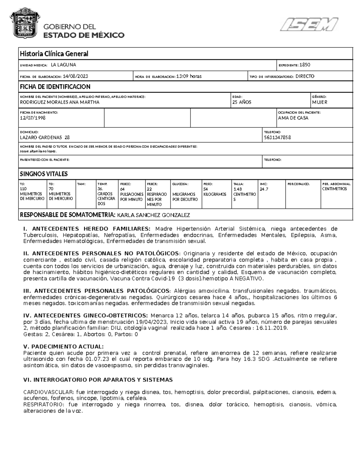 Formato HC Embarazo - Historia Clínica y Control Prenatal - Studocu