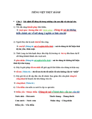 ÔN CK TVTH 2022 - Tiếng việt thực hành IUH - CẤU TRÚC ĐỀ THI CUỐI KÌ: Phần 1: Xác định lỗi và ...