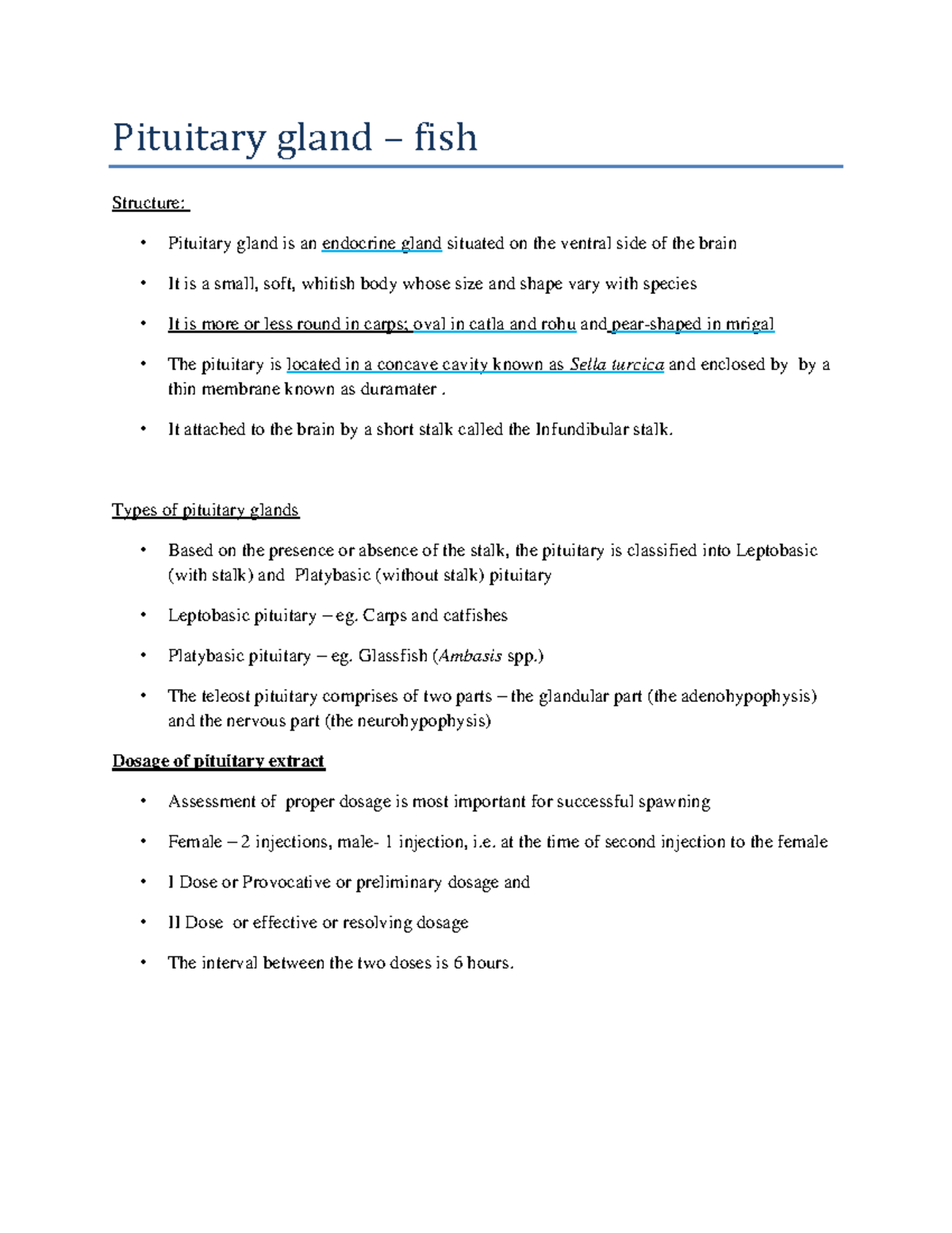Pituitary Gland in Fish: Structure, Types & Dosage Protocols - Studocu