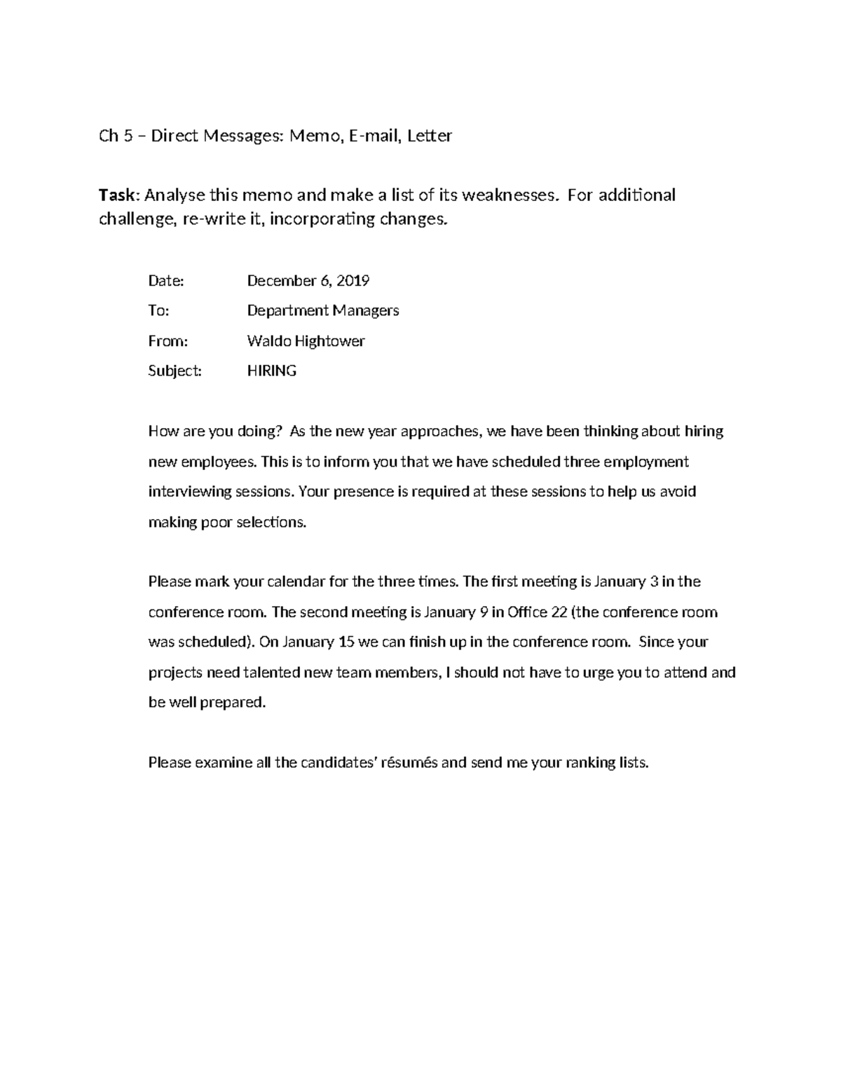 Ch 5 - Memo Analysis: Identifying Weaknesses & Rewriting Strategies ...