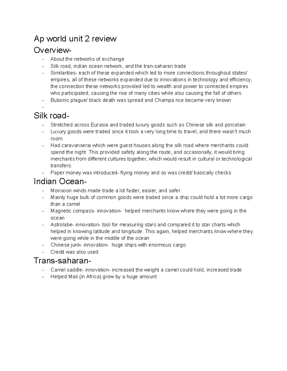 AP World Unit 2 Review: Networks of Exchange and Trade Dynamics - Studocu