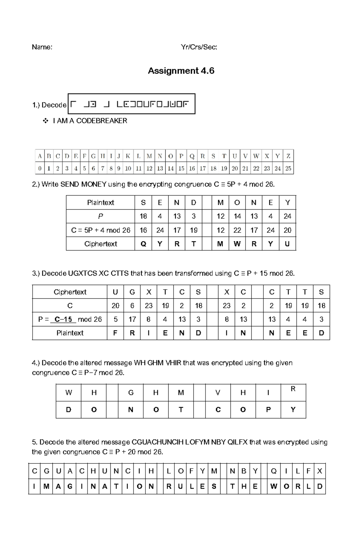 MMW - Assignment 4.6 - Name: NORMINA K. MOLA Yr/Crs/Sec: 1 AB Psychology-A__ Assignment 4. 1 ...