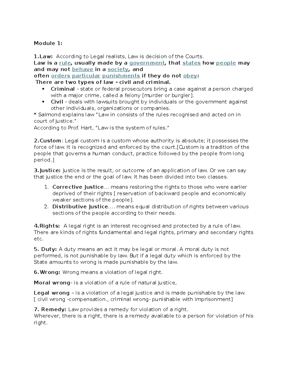 Legal Language Notes - Key Concepts and Principles (Module 1) - Studocu