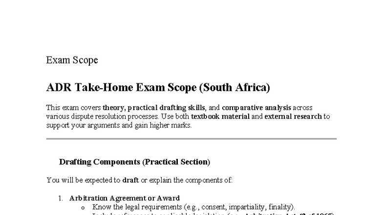 Final Exam Preparation: ADR Exam Scope (South Africa) - Studocu