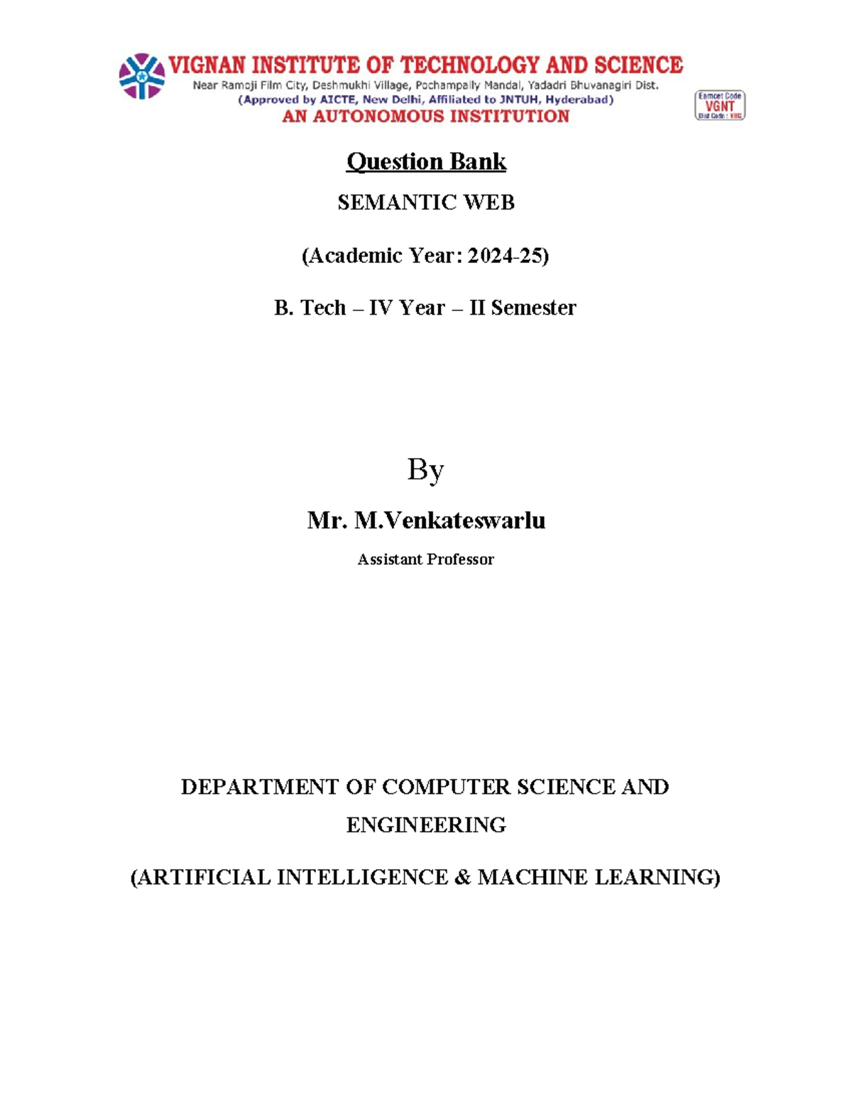 Semantic Web Question Bank R18 CSE (AI & ML) 2024-25: All Units - Studocu