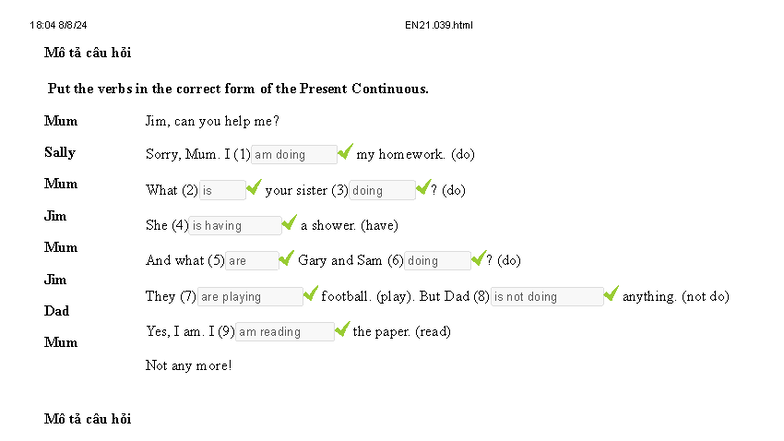 EN21.039 - Present Continuous and Sentence Structure Exercises - Studocu