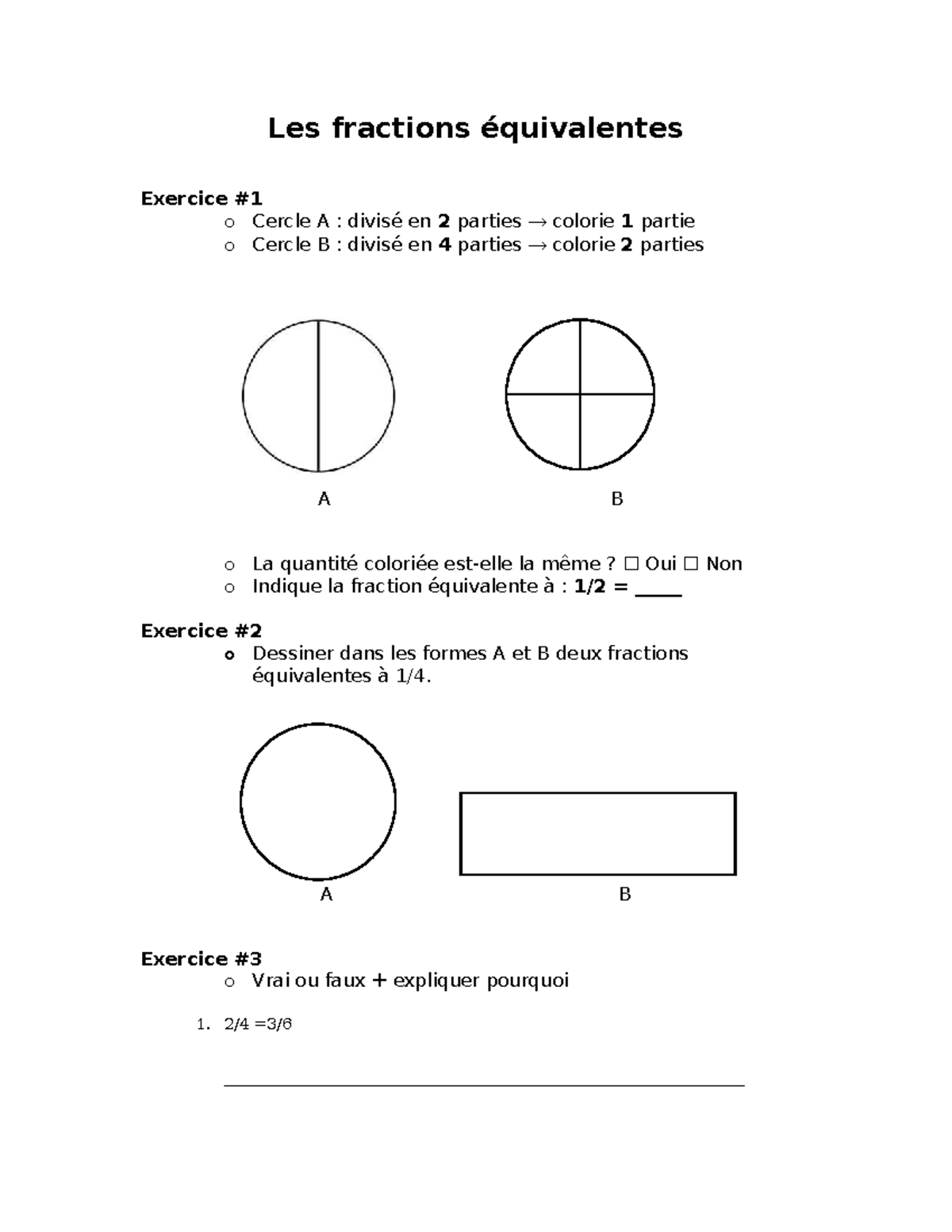 Exercice sur les Fractions Équivalentes : Activités et Questions - Studocu