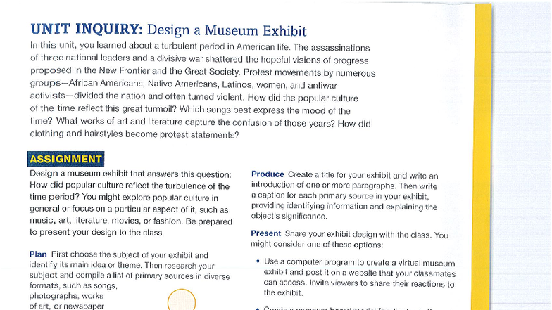UNIT INQUIRY: Designing a Museum Exhibit on 1960s Turmoil - Studocu