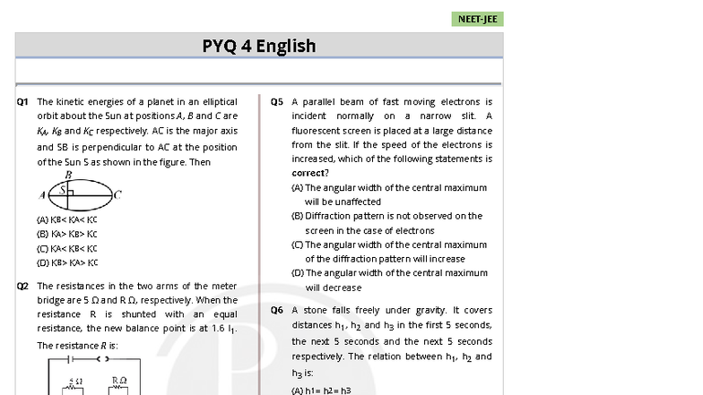 PYQ 04 - Test Paper with Hints & Solutions in English - Studocu
