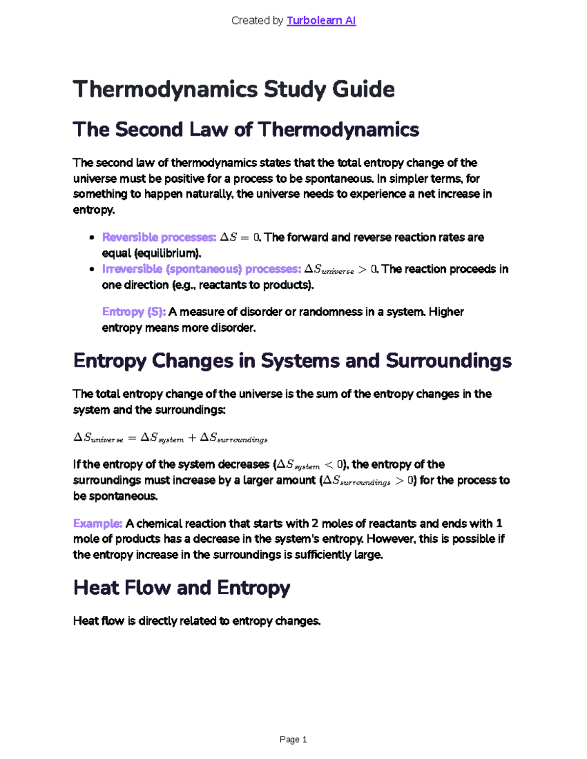 Second Law of Thermochem - Thermodynamics Study Guide The Second Law of ...