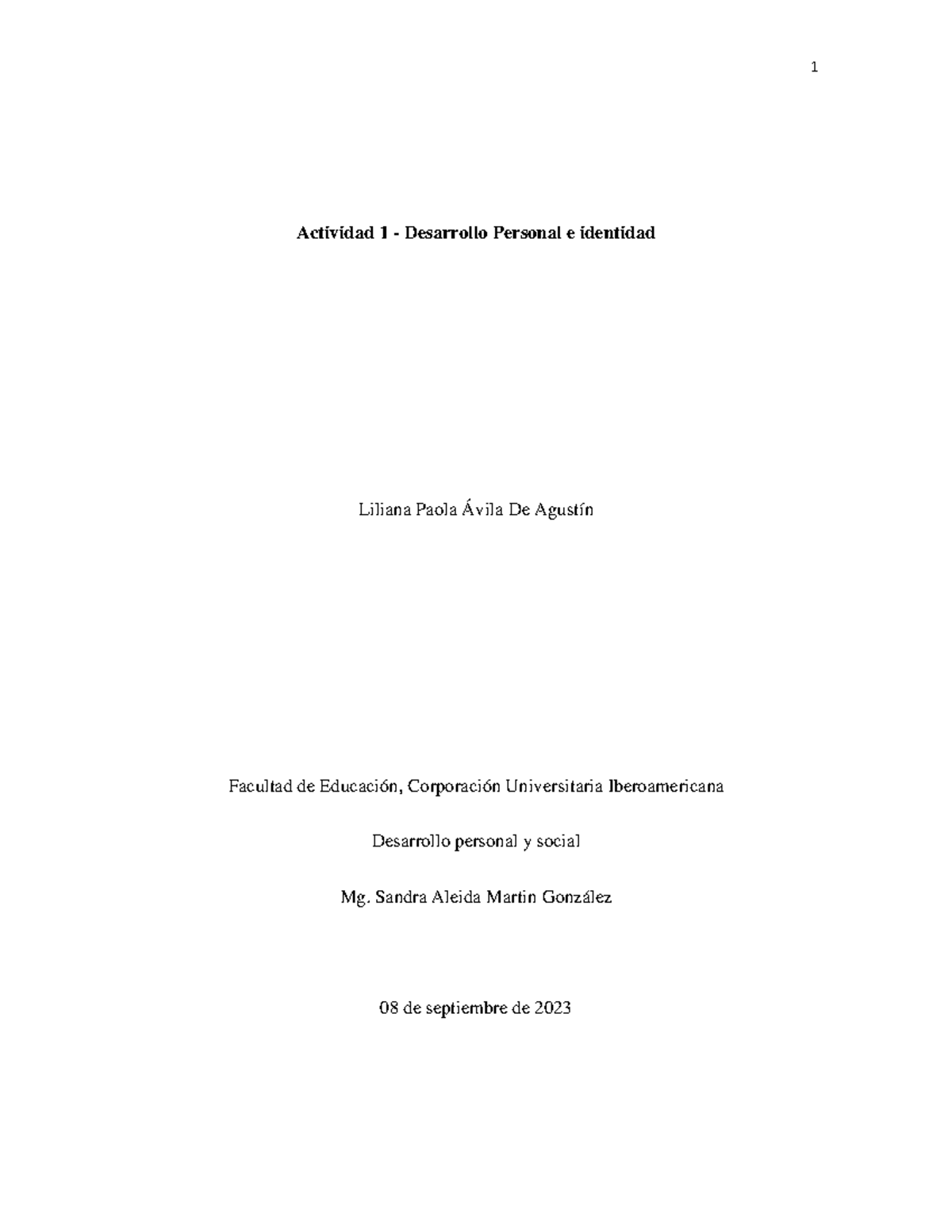 Actividad 1 - Desarrollo Personal e Identidad en Educación - Studocu