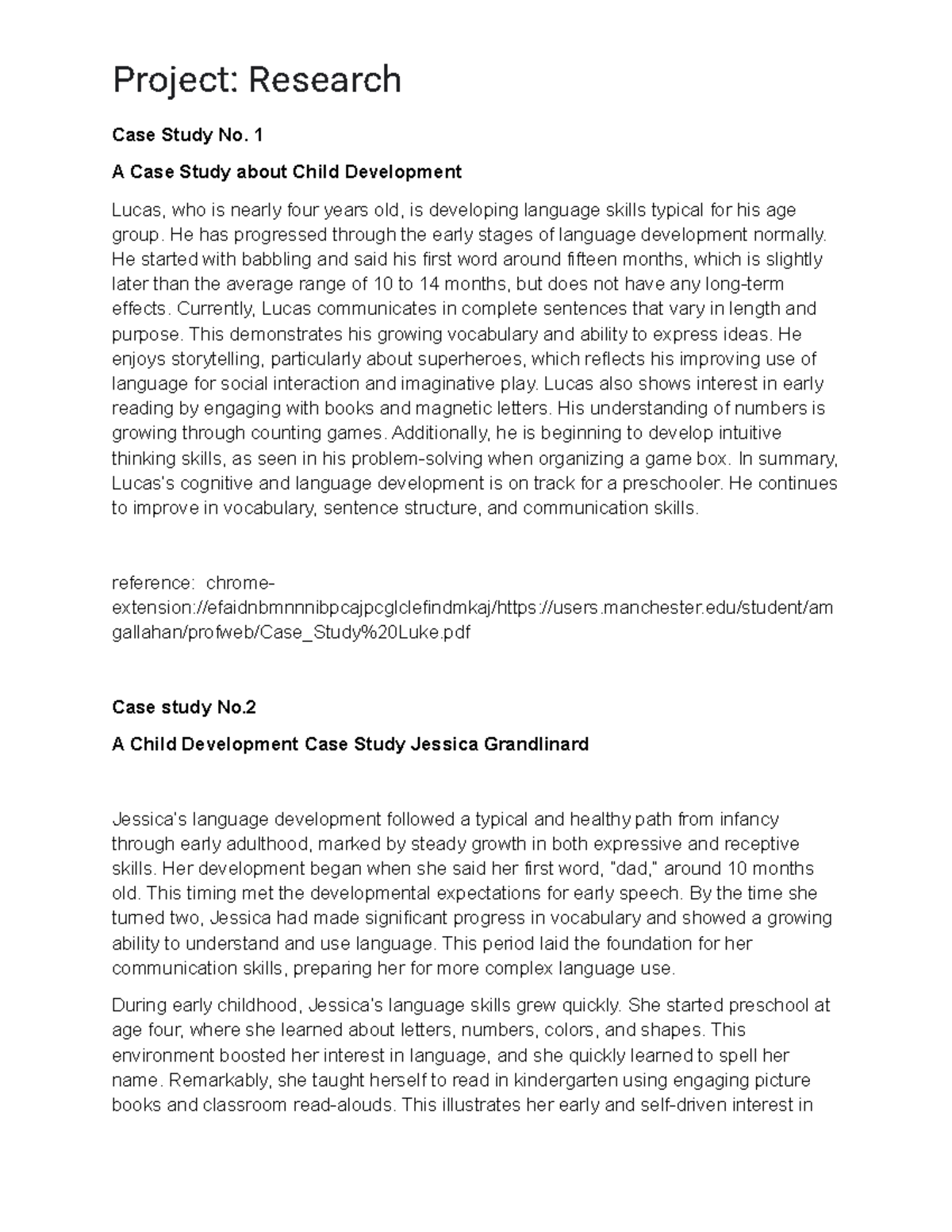 Case Study No. 1: Child Development Research on Lucas and Jessica - Studocu