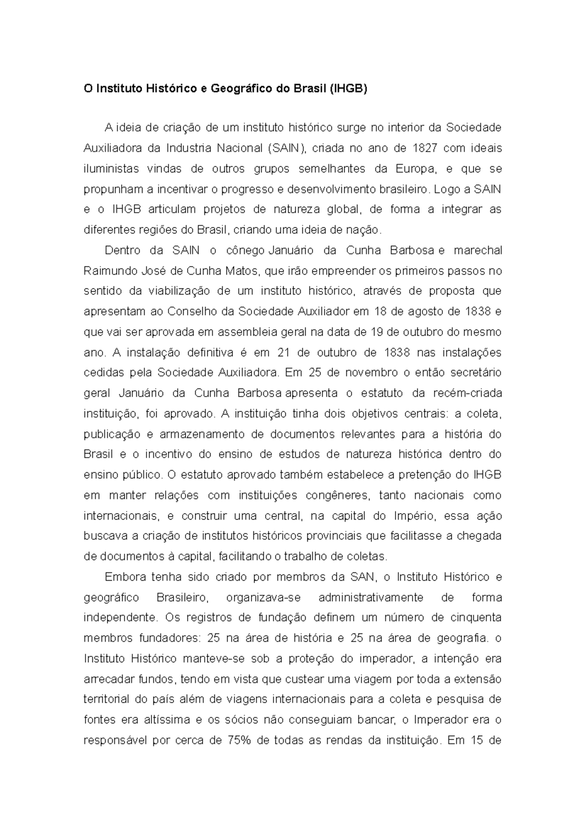Instituto Histórico e Geográfico do Brasil: História e Formação (IHGB ...