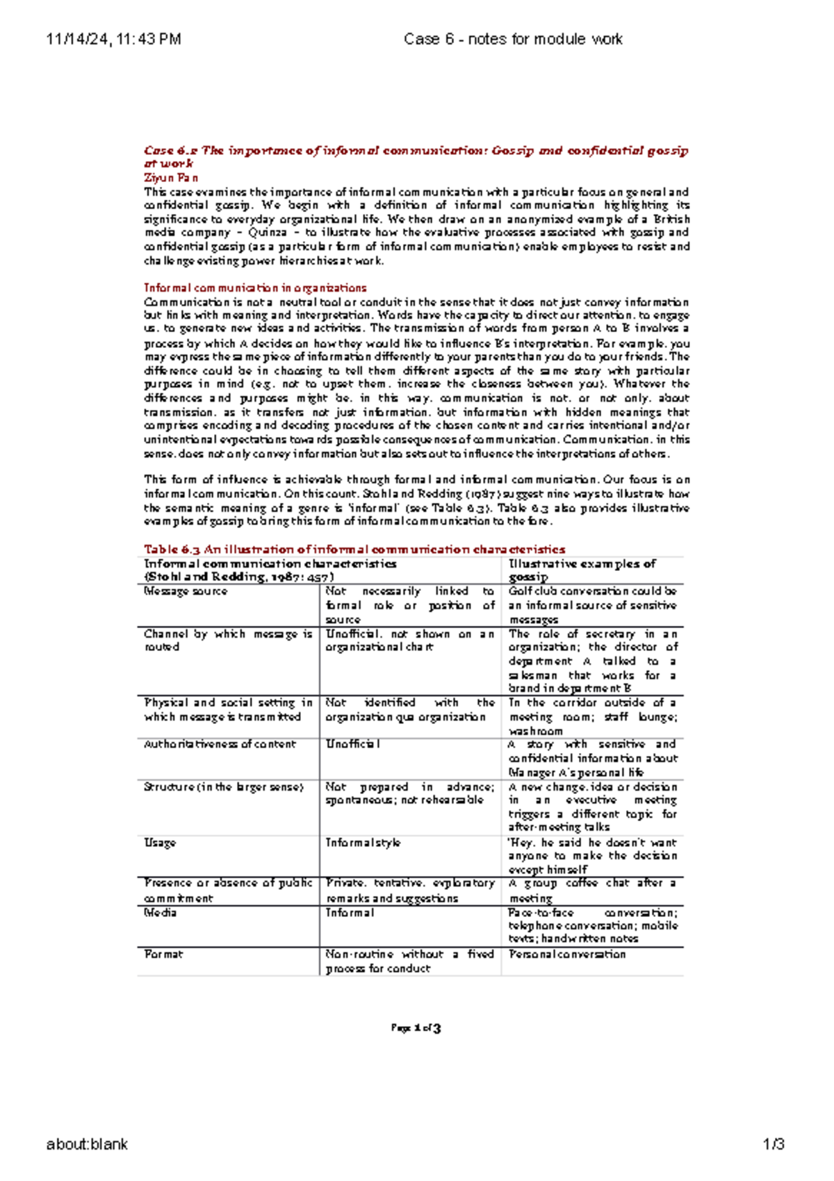 Case Study 6: The Role of Gossip in Informal Workplace Communication ...