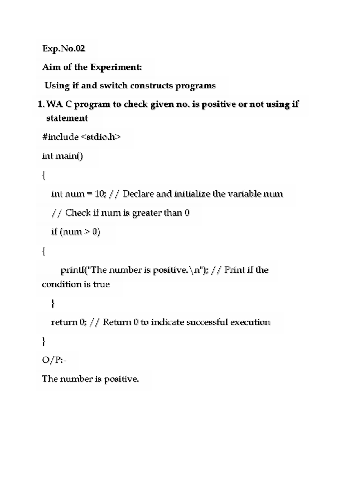 C Programming Experiment No. 02: If & Switch Constructs - Studocu