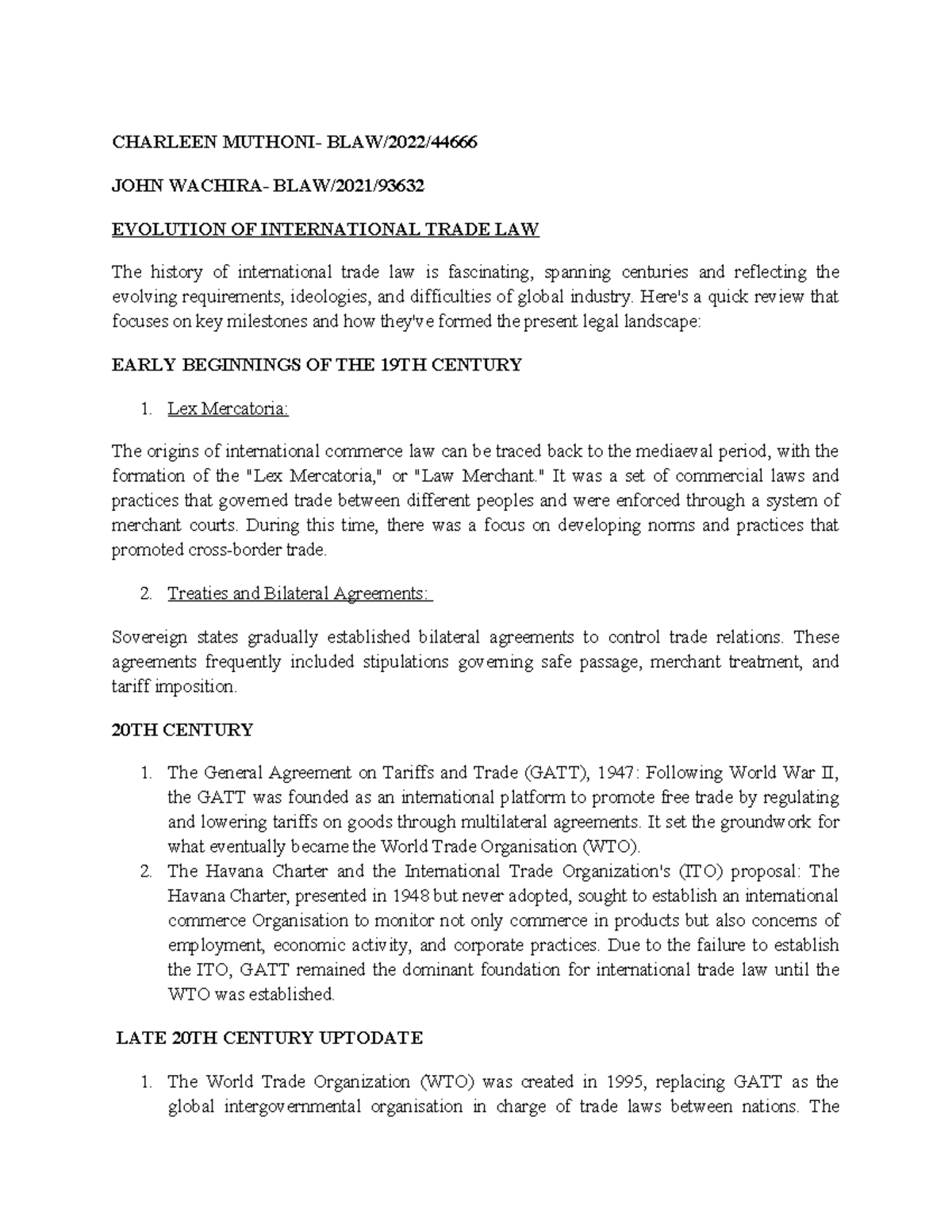 Evolution of International Trade Law - BLAW/2022/2021 Study Notes - Studocu