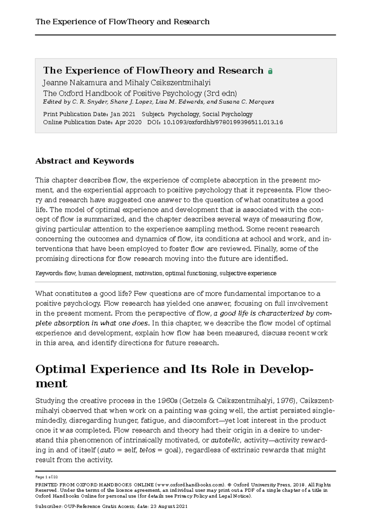 Flow Experience: Overview & Research Insights in Psychology (PSY 2021 ...