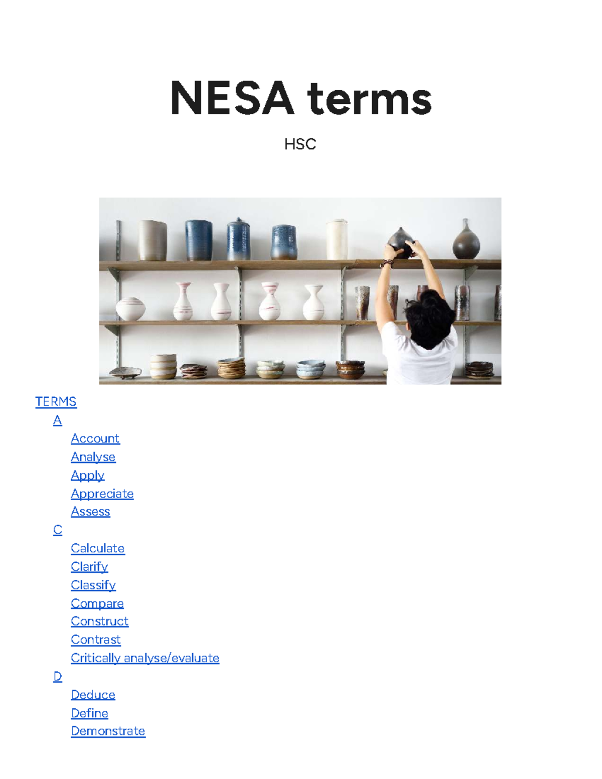 NESA HSC Terms: Key Concepts and Definitions for Analysis - Studocu