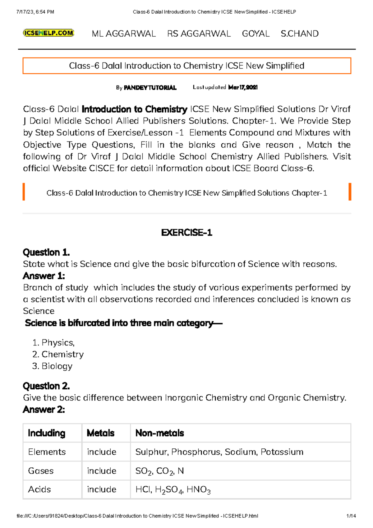 Class 6 ICSE Chemistry: Simplified Solutions & Key Concepts - Studocu