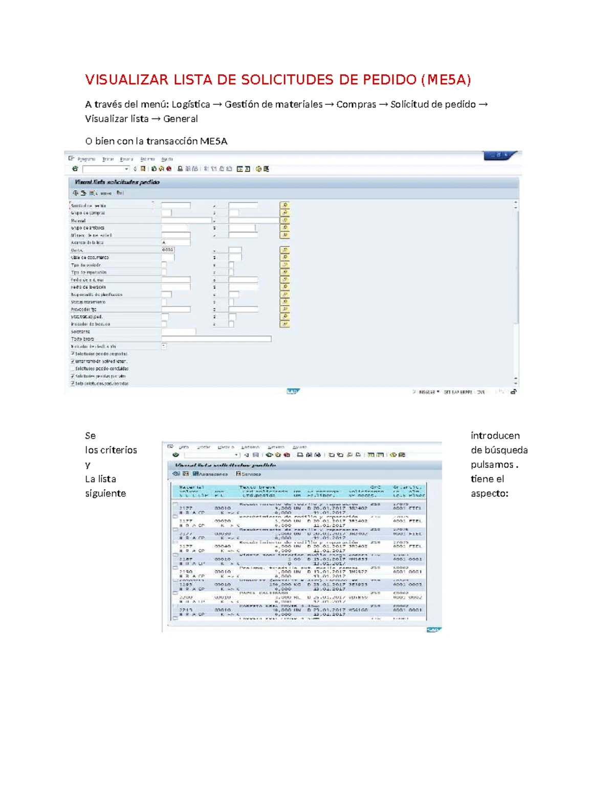 ME5A - Guía de Uso del Código de Transacción en SAP - Studocu