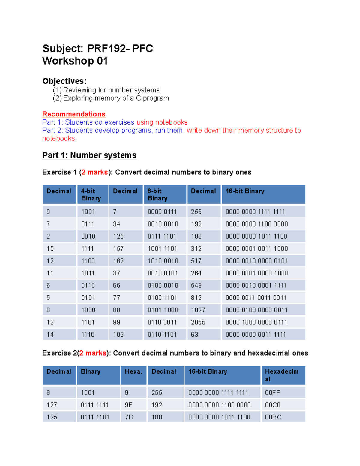 Workshop 01 - Just testing - Subject: PRF192- PFC Workshop 01 ...