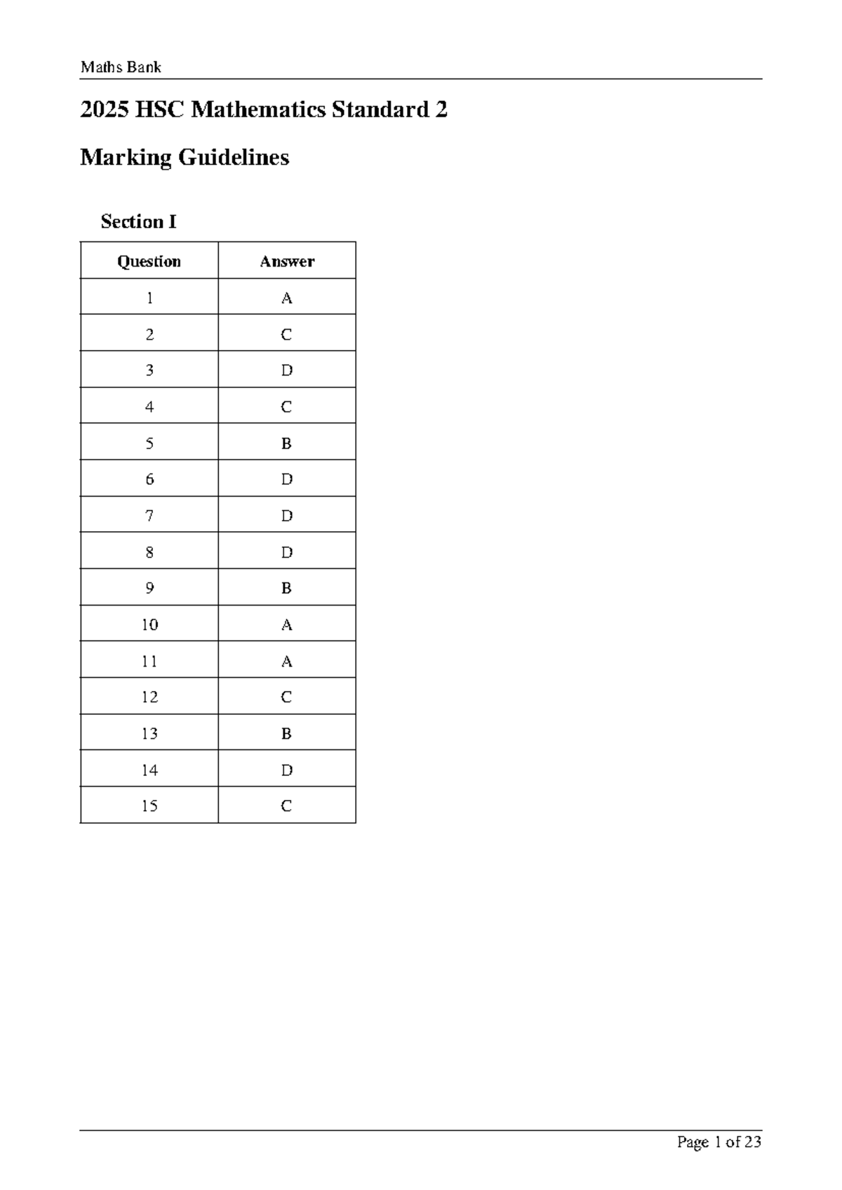 Maths Bank 2025 HSC Mathematics Standard 2 Marking Guidelines - Studocu