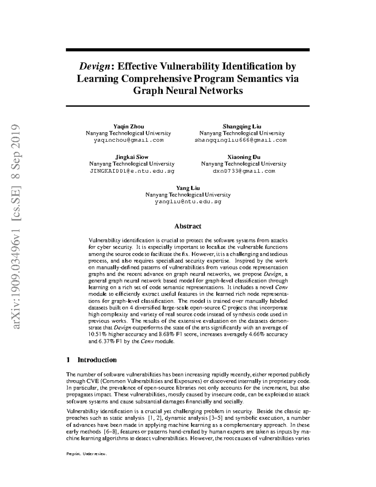 1909 - Ydusudbd sjsisjsbsbshdj - arXiv:1909 [cs] 8 Sep 2019 Devign ...