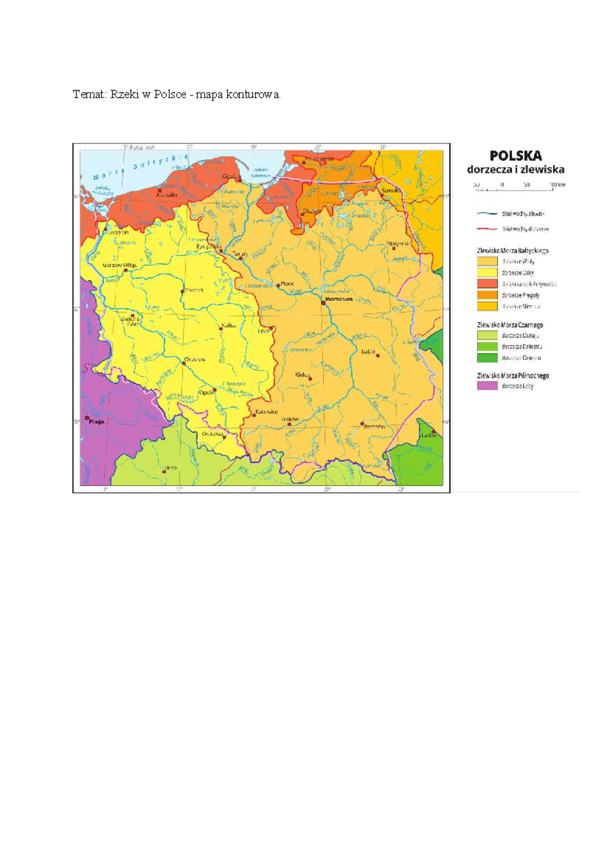 Rzeki w Polsce - mapa konturowa - Geografia - Zakres podstawowy - Mapa ...