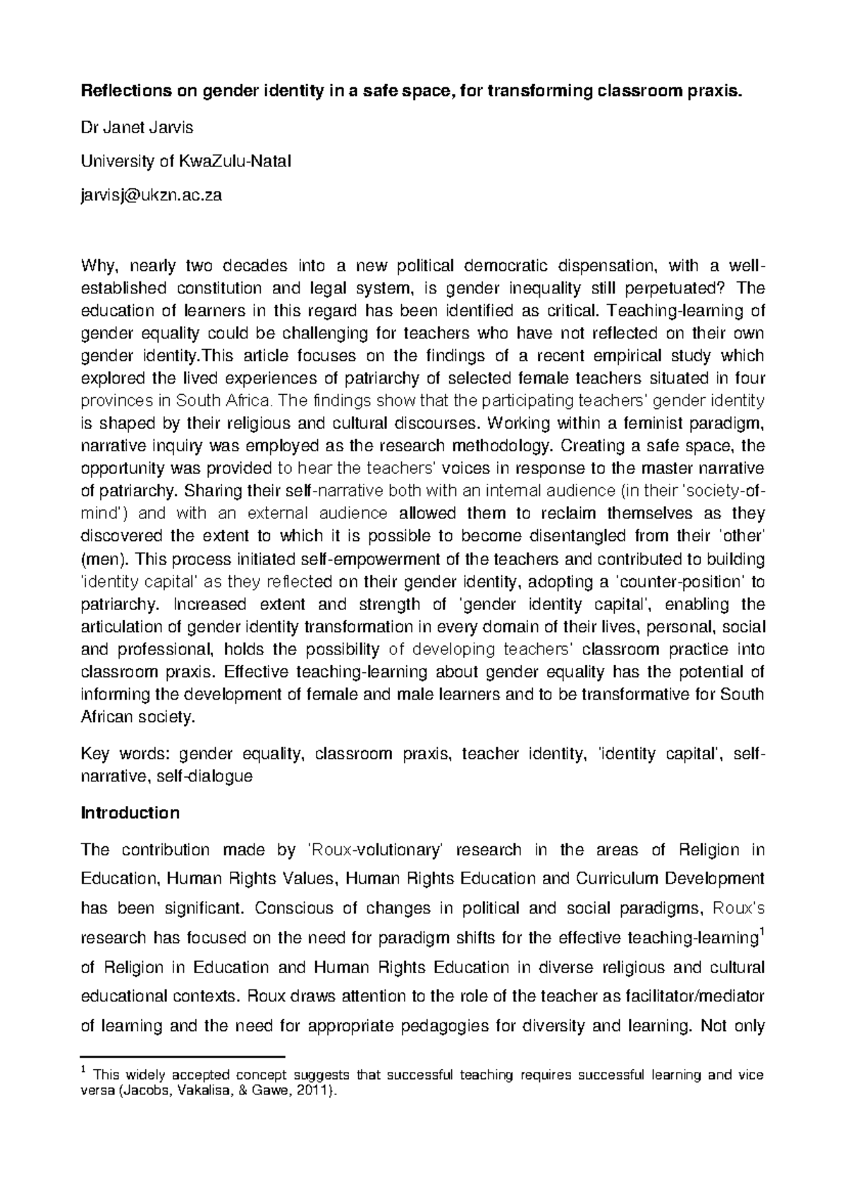 Reflections on Gender Identity and Classroom Praxis: A Study (EDU 2014 ...