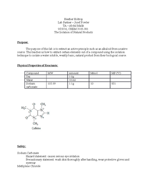 Ochem LAB Report 1 - Rachel Palacios Lab Partner- Brianna 09/03/2024 ...