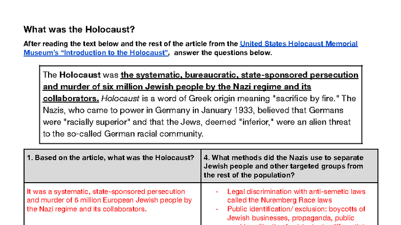Holocaust Overview: Key Events and Impacts (HIST 101) - Studocu