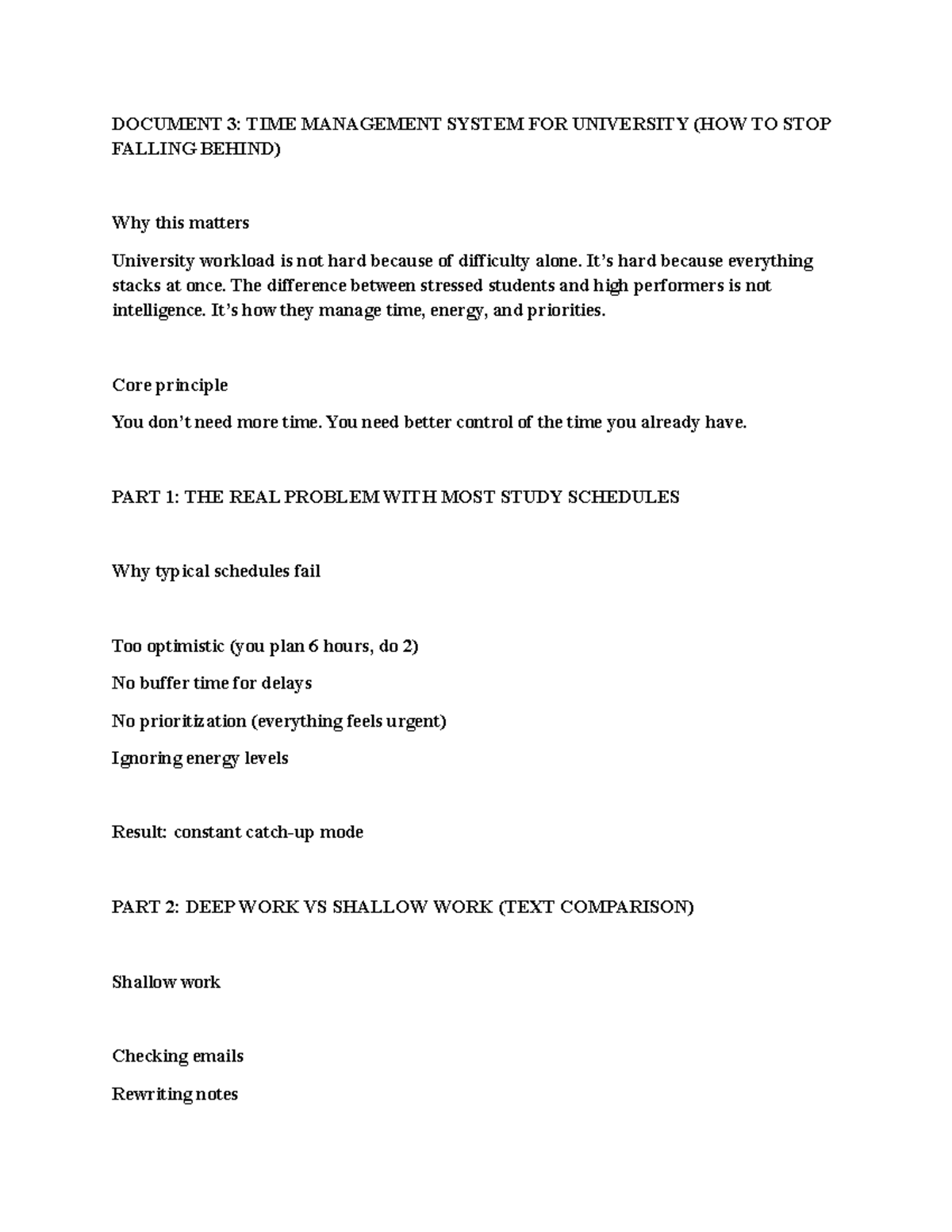 Time Management Strategies for University Success (Week 2 Notes) - Studocu