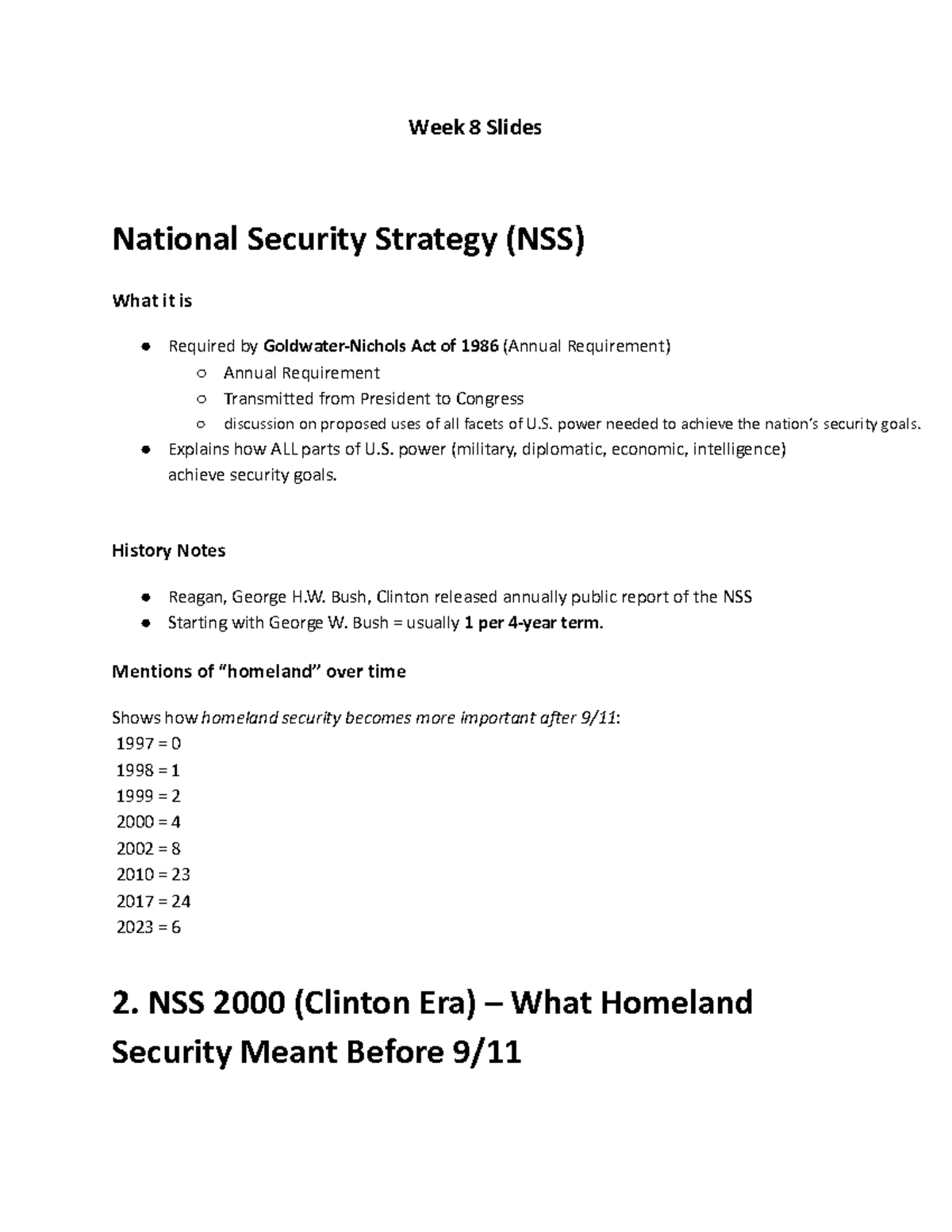 Week 8 Lecture Slides: National Security Strategy Overview - Studocu