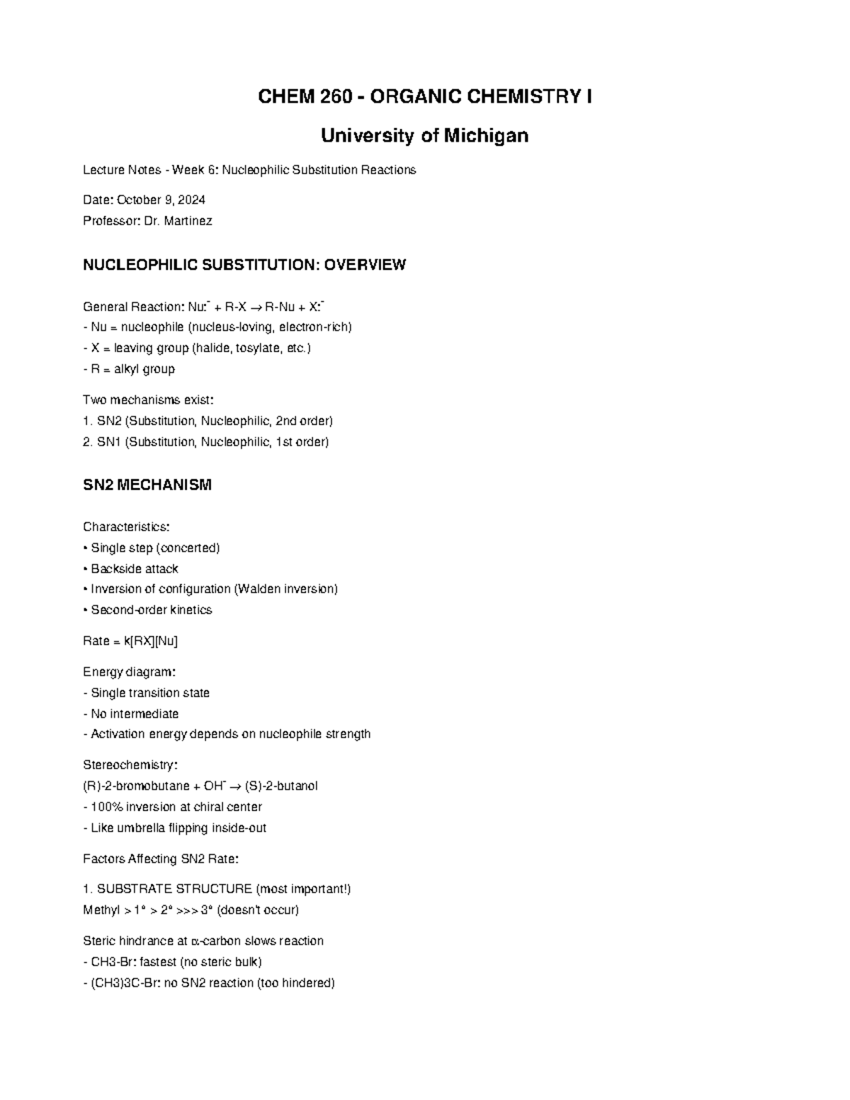 CHEM 260 Organic Chemistry I Lecture Notes: Week 6 - Nucleophilic ...