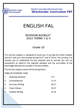 English FAL Grade 10 Revision Material Term 1 2023 - Western Cape ...