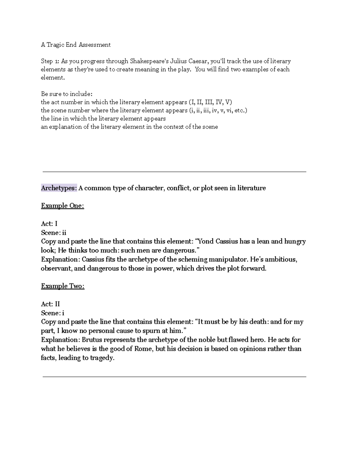 2.06 Julius Caesar Literary Elements Analysis: A Tragic End - Studocu