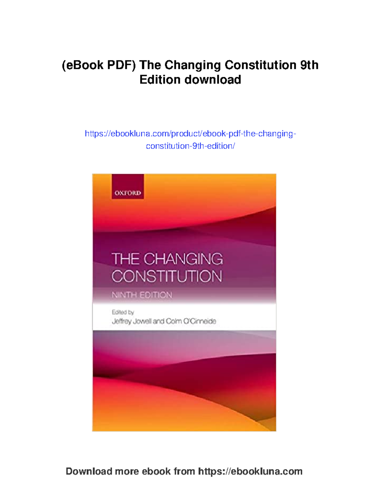 The Changing Constitution 9th Edition: Key Updates and Insights - Studocu
