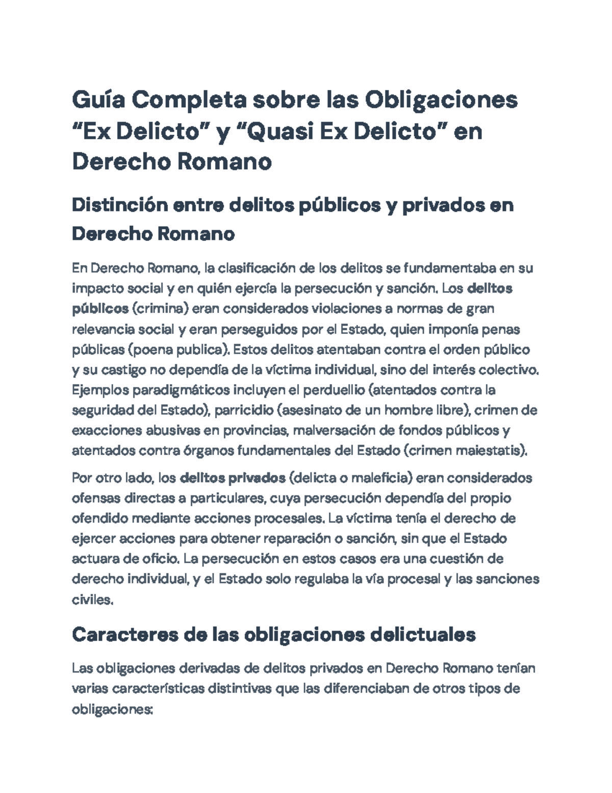 Guía Completa sobre Obligaciones "Ex Delicto" en Derecho Romano - Studocu