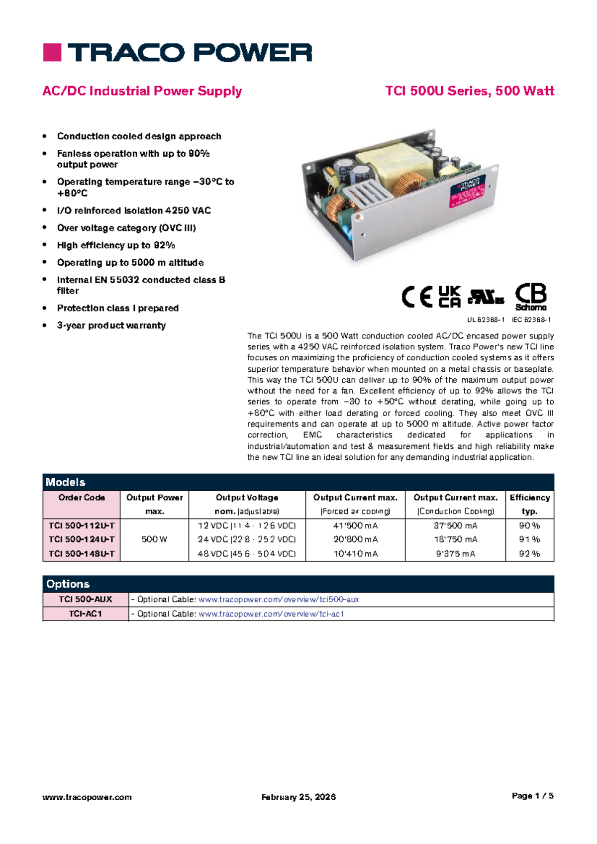 TCI 500U Series 500W Power Supply Datasheet Overview - Studocu