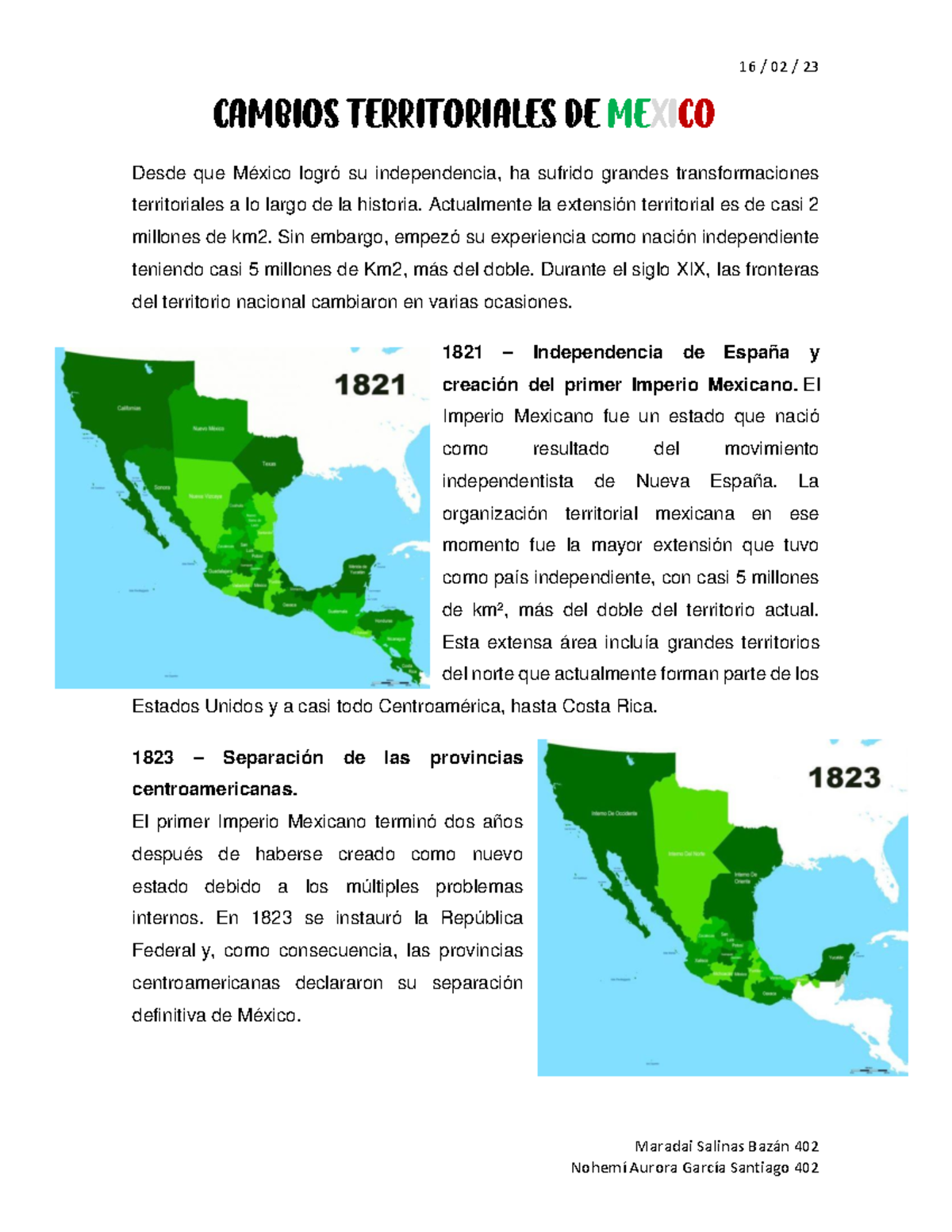 Cambios Territoriales de México: Pérdidas Históricas 16 02 23 - Studocu