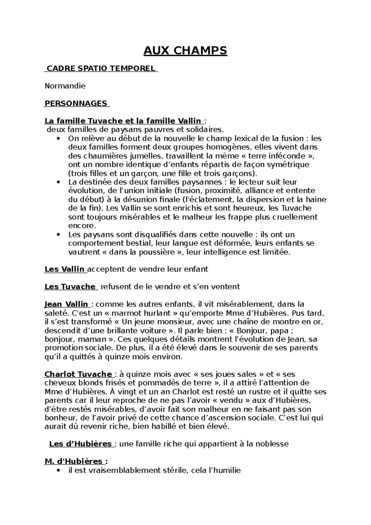 Fiche de lecture : Aux Champs - Analyse des personnages et thématiques ...