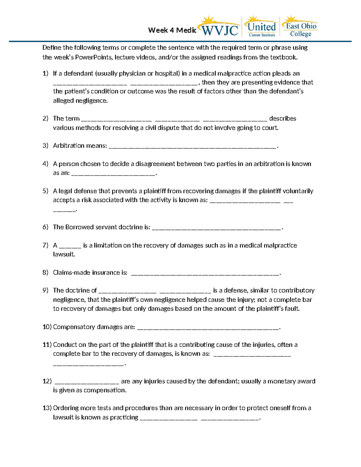 LME 201 Week 4 Medico-Legal Terms Assignment Template - Studocu