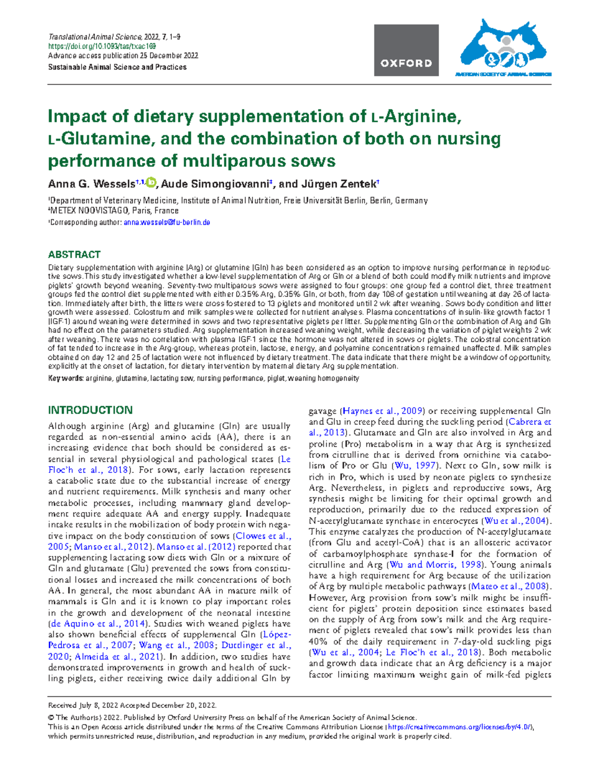 Txac169 - oke - Translational Animal Science, 2022, 7 , 1– doi/10.1093 ...