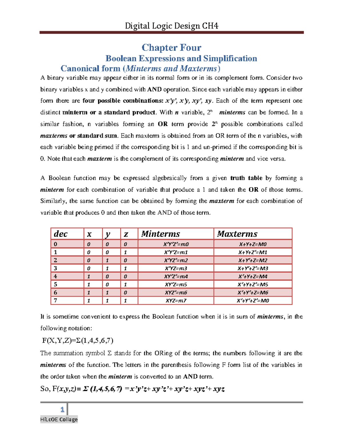 Digital Logic Design CH4: Boolean Expressions & Simplification Techniques - Studocu