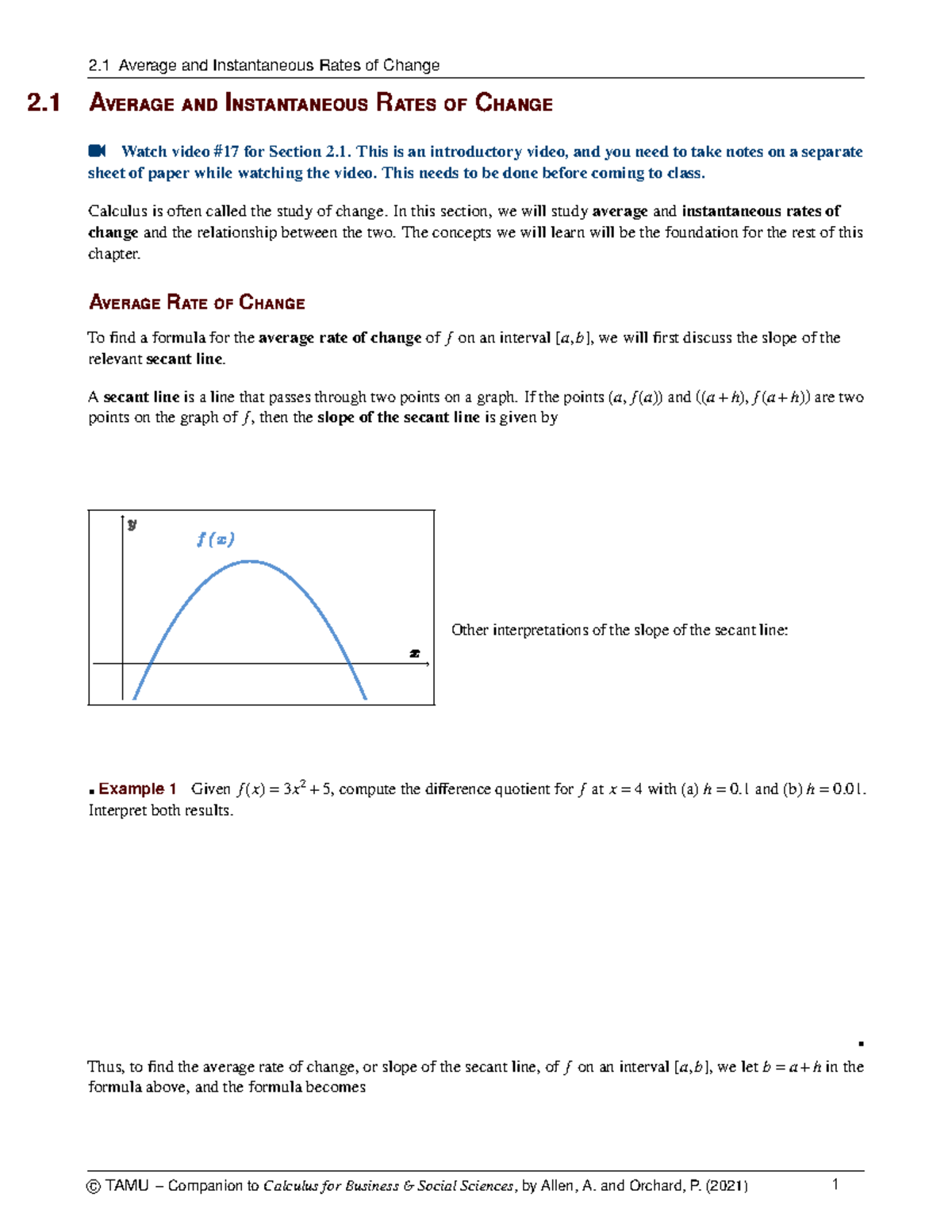 Average and Instantaneous Rates of Change: Section 142.2 Notes - Studocu