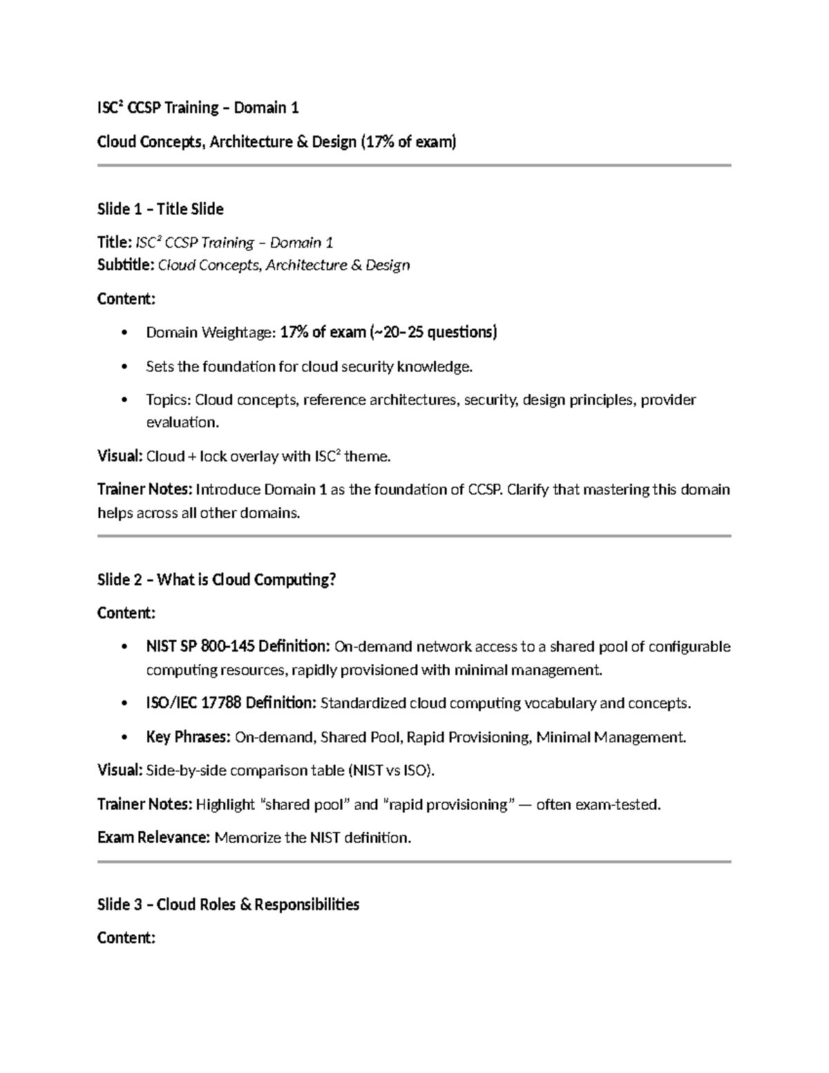 ISC² CCSP Training Domain 1: Cloud Concepts & Architecture Overview - Studocu