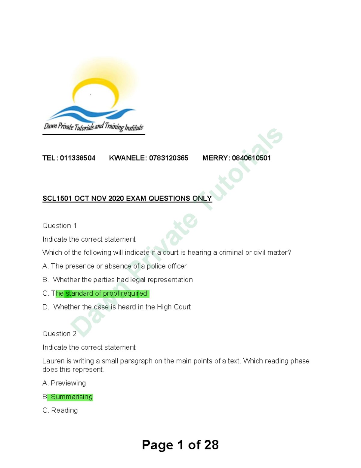 SCL1501 OCT NOV 2020 Exam Questions & Answers Guide - Studocu